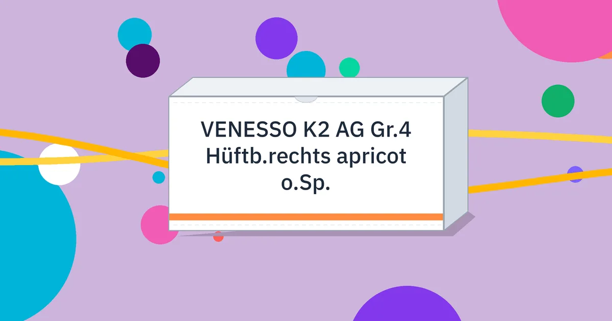 Symbolbild: Packung mit der Aufschrift VENESSO K2 AG Gr.4 Hüftb.rechts apricot o.Sp. (PZN 03271900) – Verfügbarkeit und Bezug in Apotheken in Frankfurt am Main