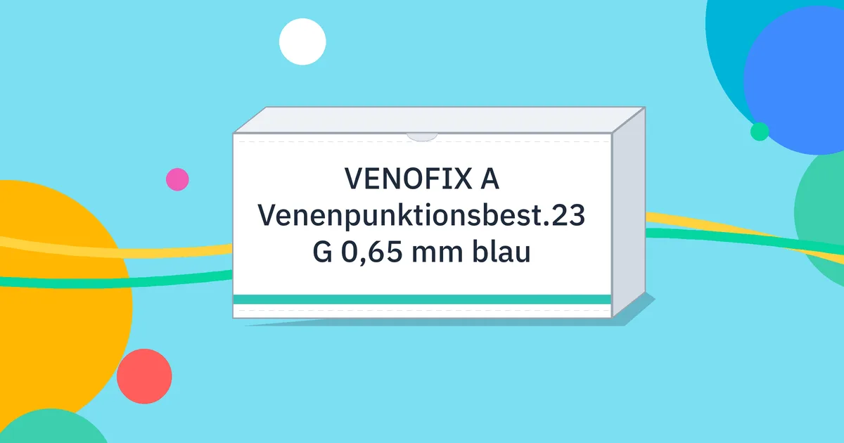 Symbolbild: Packung mit der Aufschrift VENOFIX A Venenpunktionsbest.23 G 0,65 mm blau (PZN 06837408) – Verfügbarkeit und Bezug in Apotheken in Frankfurt am Main