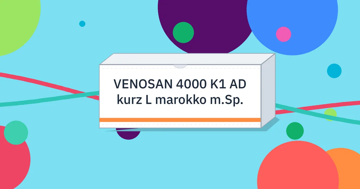 Symbolbild: Packung mit der Aufschrift VENOSAN 4000 K1 AD kurz L marokko m.Sp. (PZN 14424867) – Verfügbarkeit und Bezug in Apotheken in Frankfurt am Main
