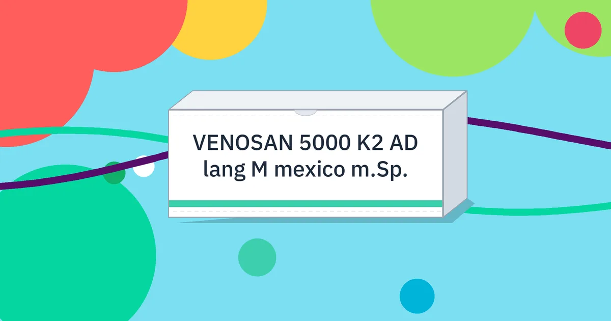 Symbolbild: Packung mit der Aufschrift VENOSAN 5000 K2 AD lang M mexico m.Sp. (PZN 14429907) – Verfügbarkeit und Bezug in Apotheken in Frankfurt am Main