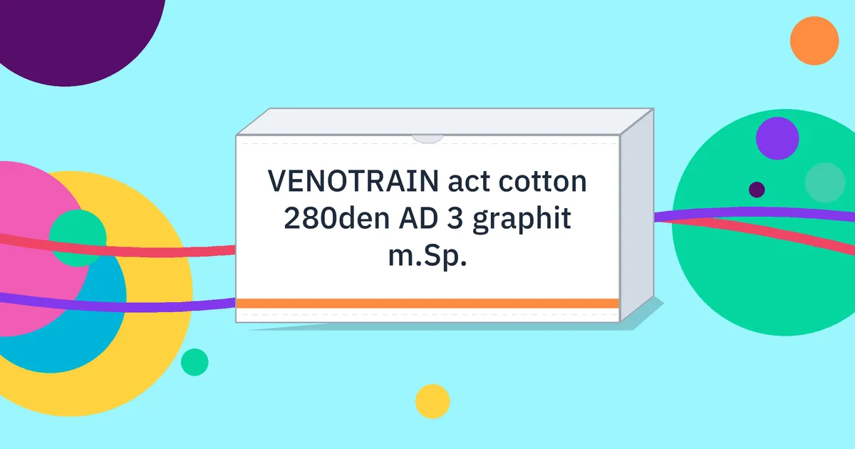 Symbolbild: Packung mit der Aufschrift VENOTRAIN act cotton 280den AD 3 graphit m.Sp. (PZN 16209699) – Verfügbarkeit und Bezug in Apotheken in Frankfurt am Main