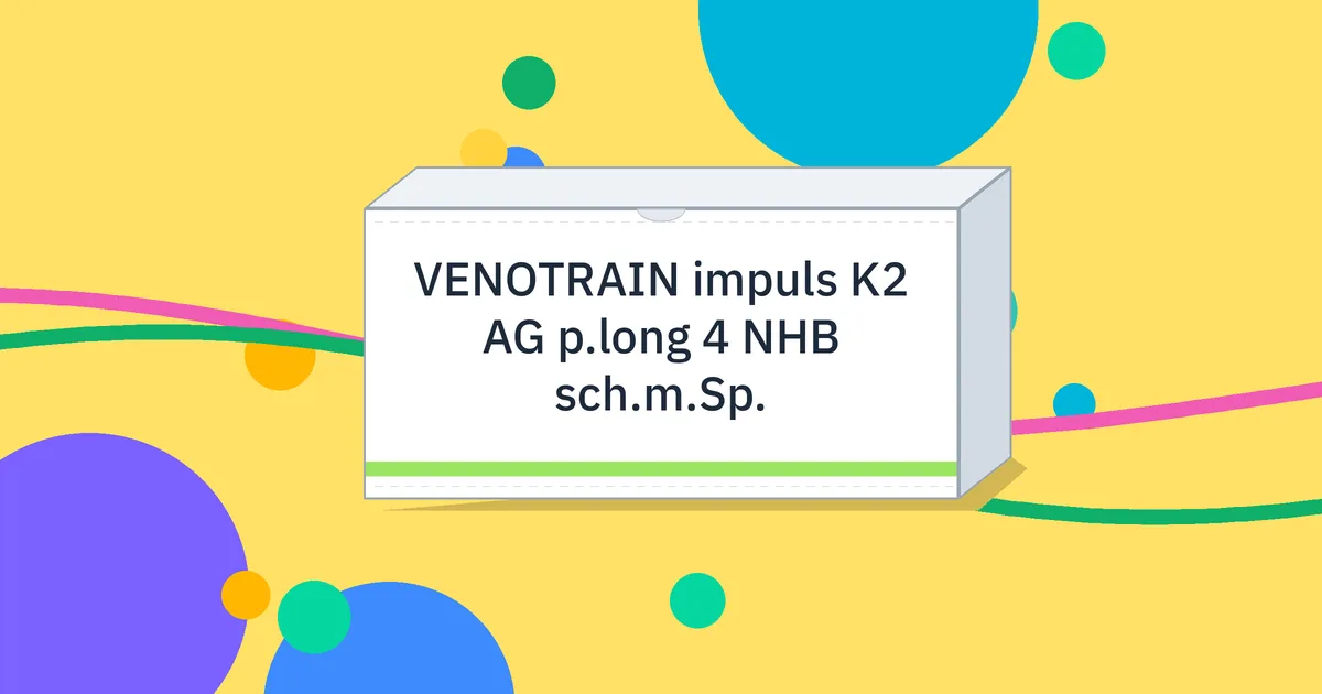 Symbolbild: Packung mit der Aufschrift VENOTRAIN impuls K2 AG p.long 4 NHB sch.m.Sp. (PZN 00517370) – Verfügbarkeit und Bezug in Apotheken in Frankfurt am Main