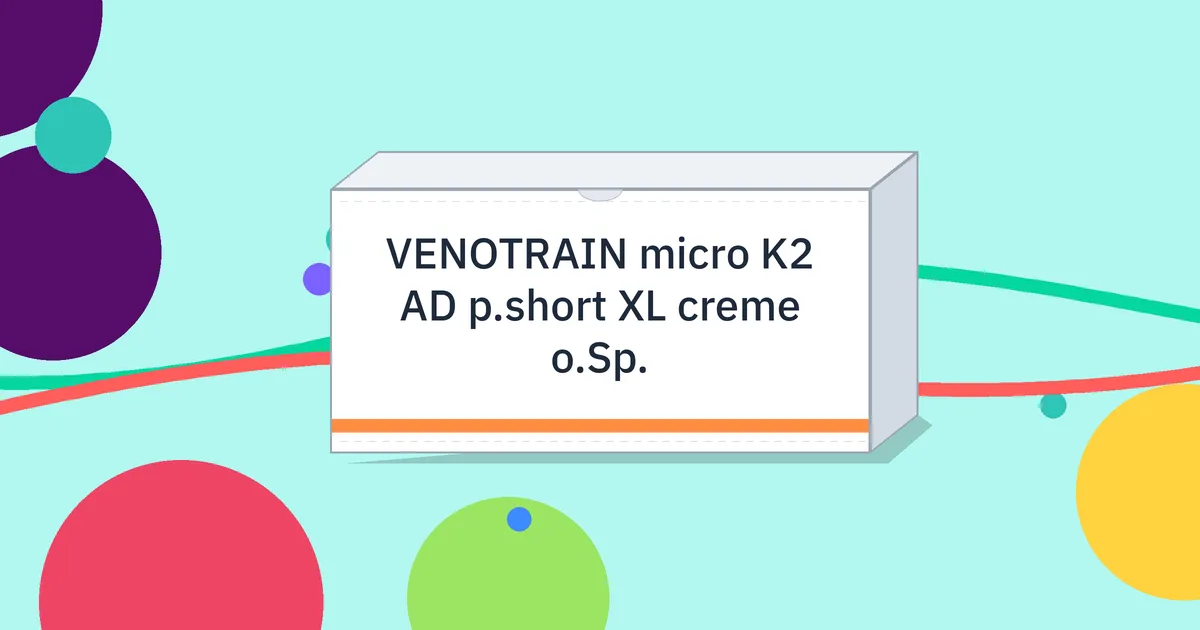 Symbolbild: Packung mit der Aufschrift VENOTRAIN micro K2 AD p.short XL creme o.Sp. (PZN 02364798) – Verfügbarkeit und Bezug in Apotheken in Frankfurt am Main