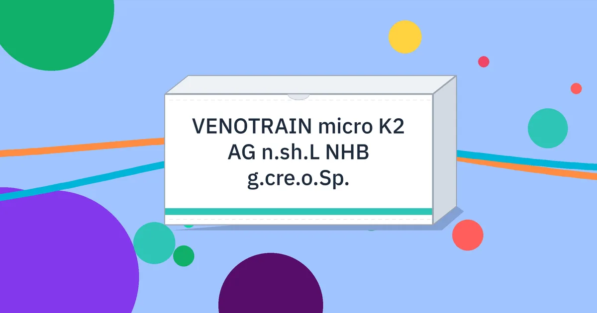 Symbolbild: Packung mit der Aufschrift VENOTRAIN micro K2 AG n.sh.L NHB g.cre.o.Sp. (PZN 05999178) – Verfügbarkeit und Bezug in Apotheken in Frankfurt am Main