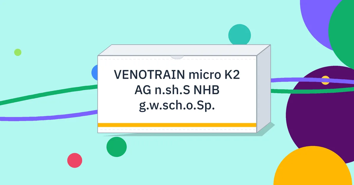 Symbolbild: Packung mit der Aufschrift VENOTRAIN micro K2 AG n.sh.S NHB g.w.sch.o.Sp. (PZN 09021802) – Verfügbarkeit und Bezug in Apotheken in Frankfurt am Main