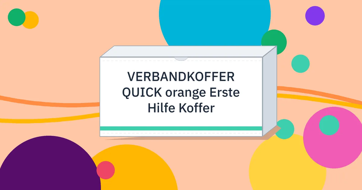 Symbolbild: Packung mit der Aufschrift VERBANDKOFFER QUICK orange Erste Hilfe Koffer (PZN 03215267) – Verfügbarkeit und Bezug in Apotheken in Frankfurt am Main