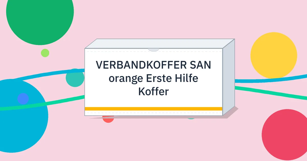 Symbolbild: Packung mit der Aufschrift VERBANDKOFFER SAN orange Erste Hilfe Koffer (PZN 03215273) – Verfügbarkeit und Bezug in Apotheken in Frankfurt am Main