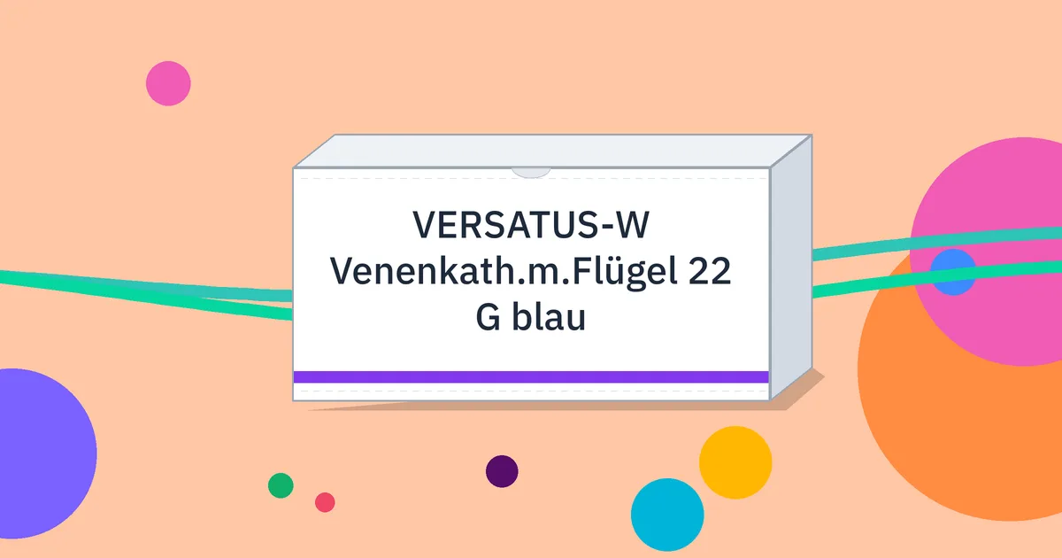 Symbolbild: Packung mit der Aufschrift VERSATUS-W Venenkath.m.Flügel 22 G blau (PZN 01174268) – Verfügbarkeit und Bezug in Apotheken in Frankfurt am Main