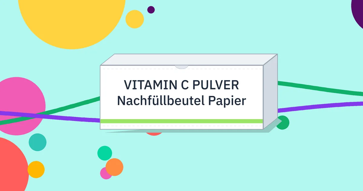 Symbolbild: Packung mit der Aufschrift VITAMIN C PULVER Nachfüllbeutel Papier (PZN 17888739) – Verfügbarkeit und Bezug in Apotheken in Frankfurt am Main