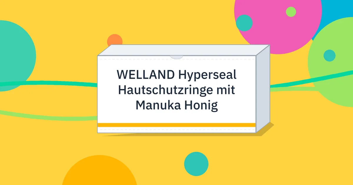 Symbolbild: Packung mit der Aufschrift WELLAND Hyperseal Hautschutzringe mit Manuka Honig (PZN 16142110) – Verfügbarkeit und Bezug in Apotheken in Frankfurt am Main