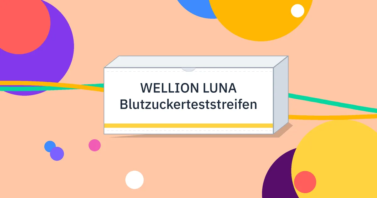 Symbolbild: Packung mit der Aufschrift WELLION LUNA Blutzuckerteststreifen (PZN 00865697) – Verfügbarkeit und Bezug in Apotheken in Frankfurt am Main