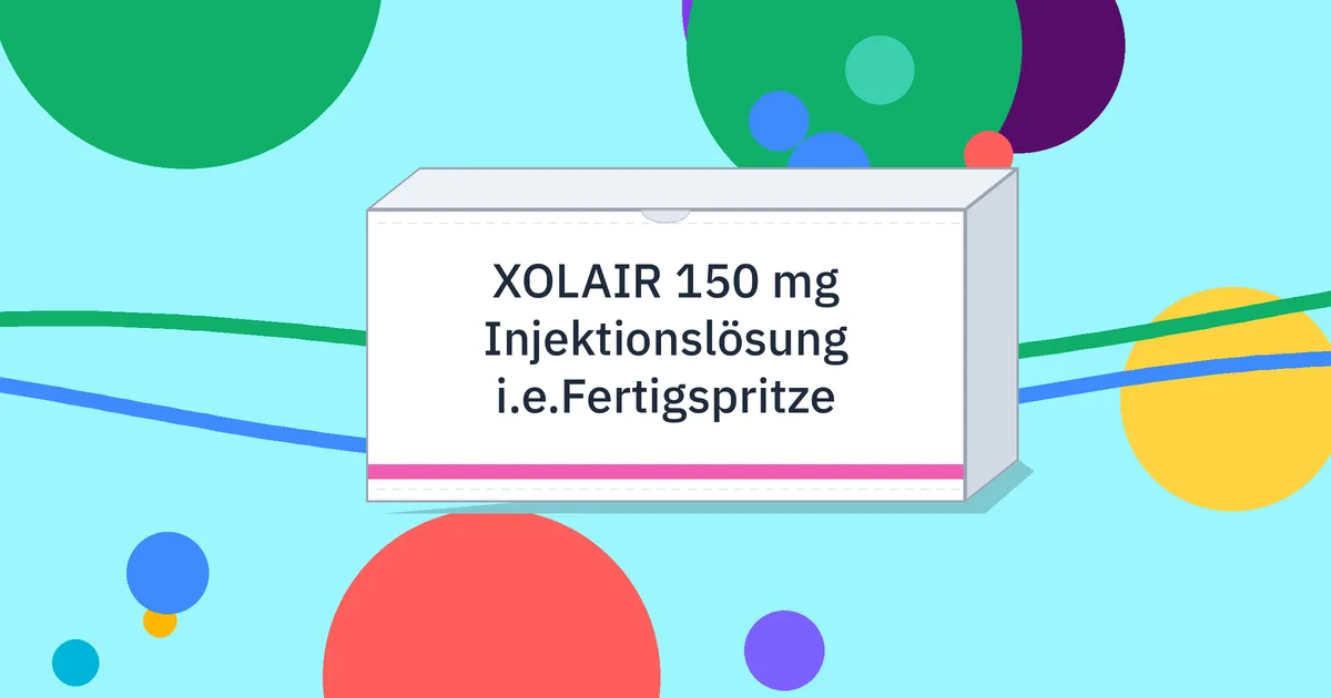 Symbolbild: Packung mit der Aufschrift XOLAIR 150 mg Injektionslösung i.e.Fertigspritze (PZN 20027283) – Verfügbarkeit und Bezug in Apotheken in Frankfurt am Main
