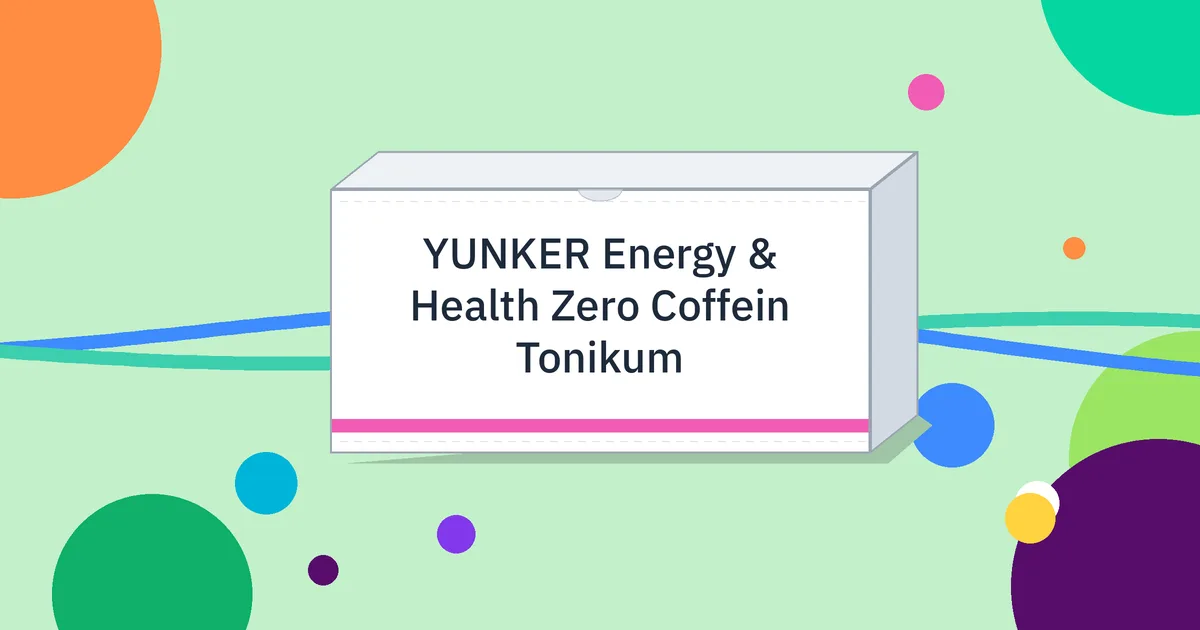 Symbolbild: Packung mit der Aufschrift YUNKER Energy & Health Zero Coffein Tonikum (PZN 19910472) – Verfügbarkeit und Bezug in Apotheken in Frankfurt am Main