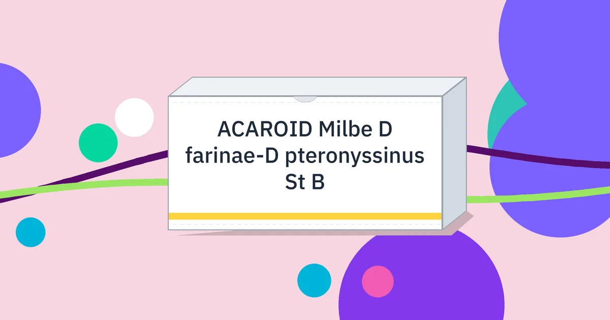 Symbolbild: Packung mit der Aufschrift ACAROID Milbe D farinae-D pteronyssinus St B (PZN 15741191) – Verfügbarkeit und Bezug in Apotheken in Frankfurt am Main