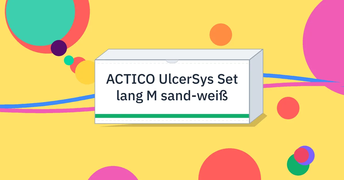 Symbolbild: Packung mit der Aufschrift ACTICO UlcerSys Set lang M sand-weiß (PZN 10233811) – Verfügbarkeit und Bezug in Apotheken in Frankfurt am Main