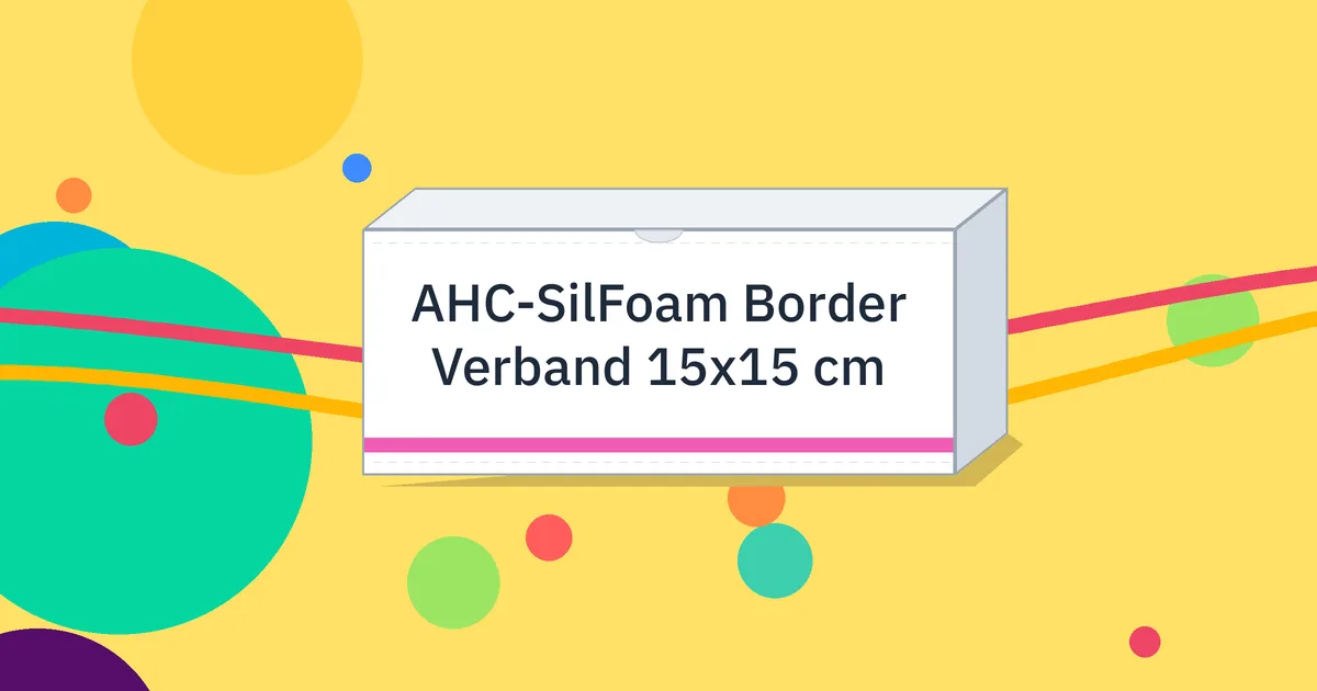 Symbolbild: Packung mit der Aufschrift AHC-SilFoam Border Verband 15x15 cm (PZN 18250074) – Verfügbarkeit und Bezug in Apotheken in Frankfurt am Main