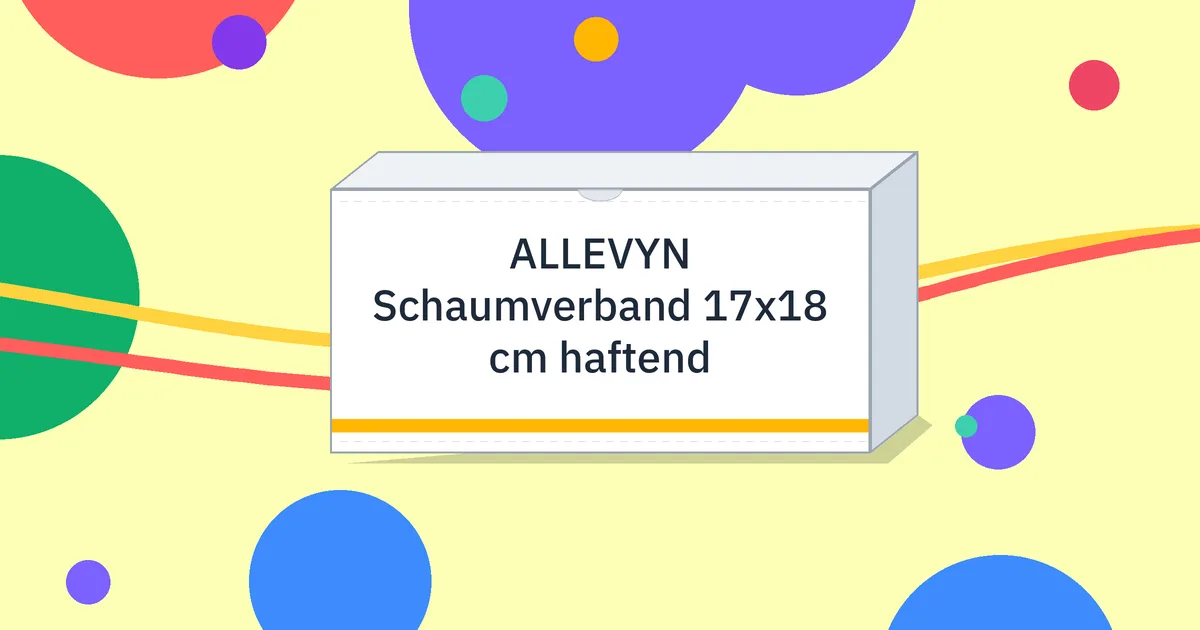 Symbolbild: Packung mit der Aufschrift ALLEVYN Schaumverband 17x18 cm haftend (PZN 10274951) – Verfügbarkeit und Bezug in Apotheken in Frankfurt am Main