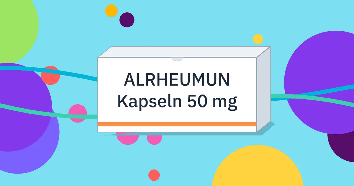 Symbolbild: Packung mit der Aufschrift ALRHEUMUN Kapseln 50 mg (PZN 01845490) – Verfügbarkeit und Bezug in Apotheken in Frankfurt am Main