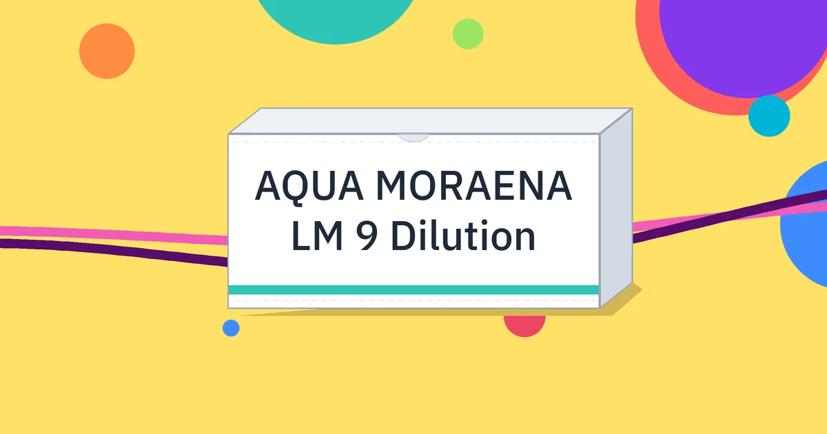 Symbolbild: Packung mit der Aufschrift AQUA MORAENA LM 9 Dilution (PZN 13755326) – Verfügbarkeit und Bezug in Apotheken in Frankfurt am Main