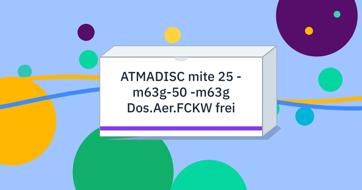 Symbolbild: Packung mit der Aufschrift ATMADISC mite 25 -m63g-50 -m63g Dos.Aer.FCKW frei (PZN 01474220) – Verfügbarkeit und Bezug in Apotheken in Frankfurt am Main