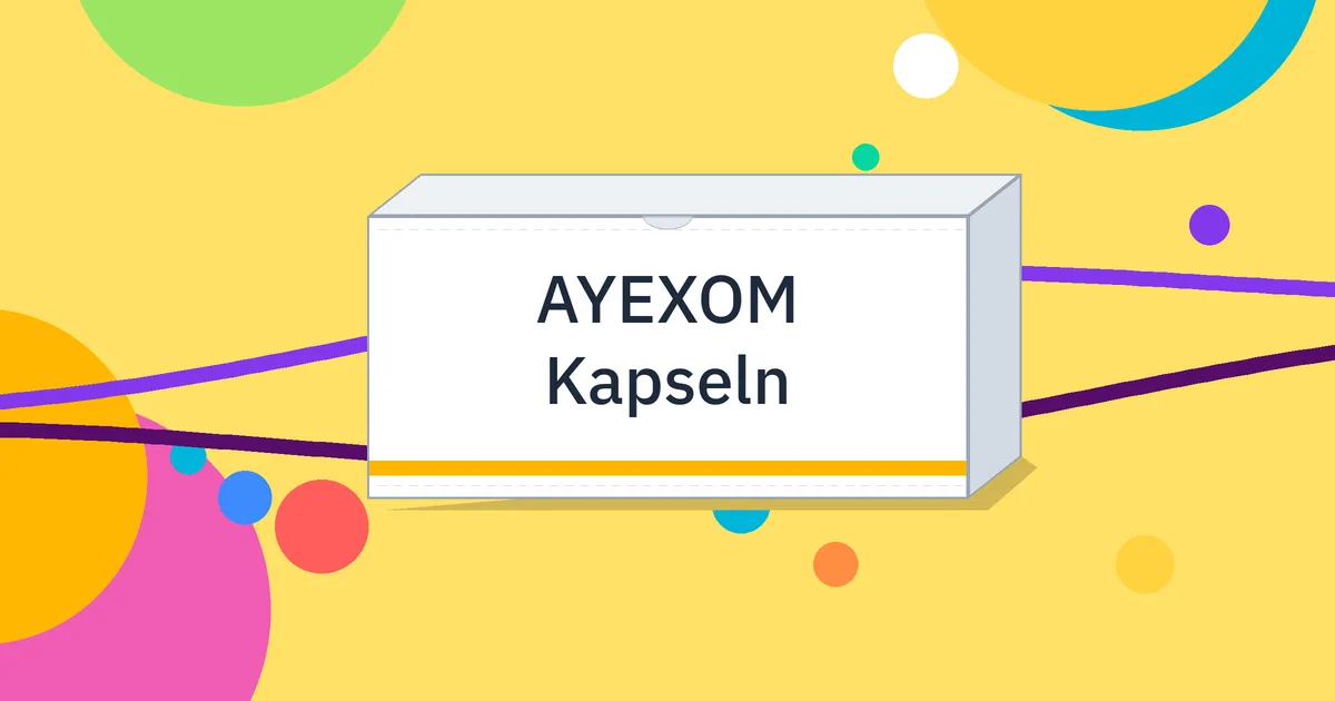 Symbolbild: Packung mit der Aufschrift AYEXOM Kapseln (PZN 20167618) – Verfügbarkeit und Bezug in Apotheken in Frankfurt am Main
