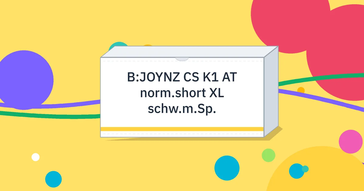 Symbolbild: Packung mit der Aufschrift B:JOYNZ CS K1 AT norm.short XL schw.m.Sp. (PZN 20537245) – Verfügbarkeit und Bezug in Apotheken in Frankfurt am Main