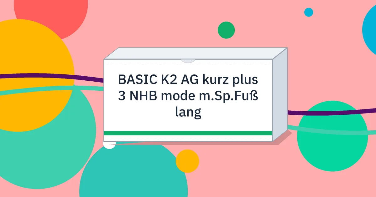 Symbolbild: Packung mit der Aufschrift BASIC K2 AG kurz plus 3 NHB mode m.Sp.Fuß lang (PZN 20267366) – Verfügbarkeit und Bezug in Apotheken in Frankfurt am Main
