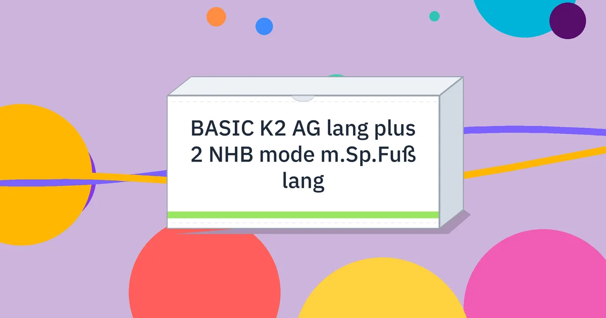 Symbolbild: Packung mit der Aufschrift BASIC K2 AG lang plus 2 NHB mode m.Sp.Fuß lang (PZN 20266869) – Verfügbarkeit und Bezug in Apotheken in Frankfurt am Main