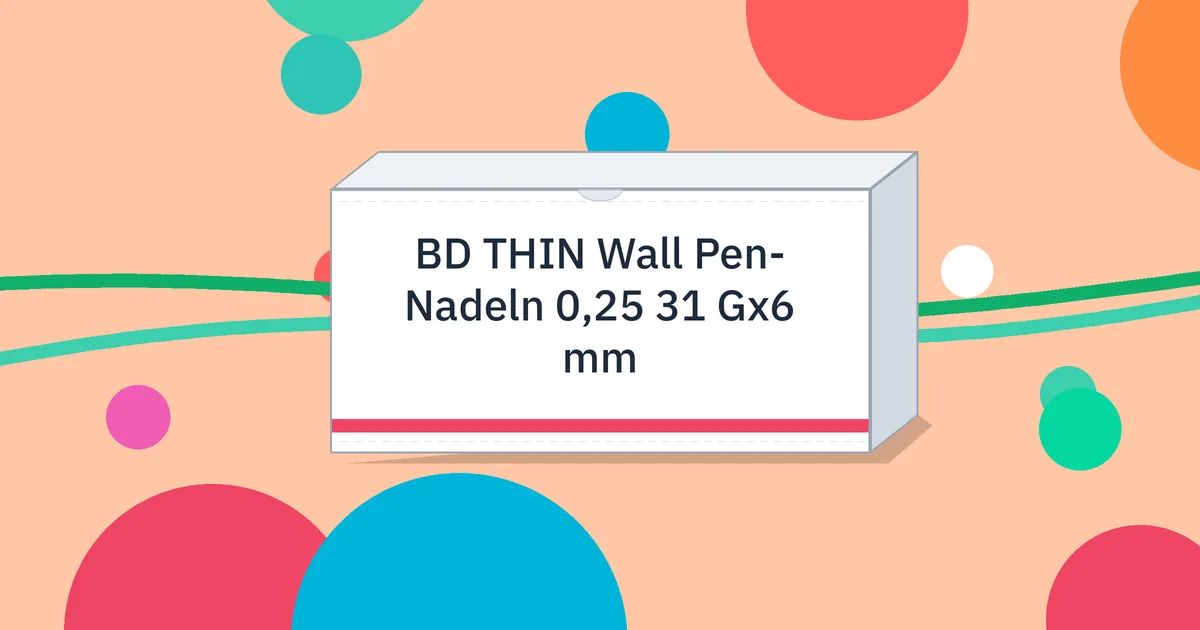 Symbolbild: Packung mit der Aufschrift BD THIN Wall Pen-Nadeln 0,25 31 Gx6 mm (PZN 19995770) – Verfügbarkeit und Bezug in Apotheken in Frankfurt am Main