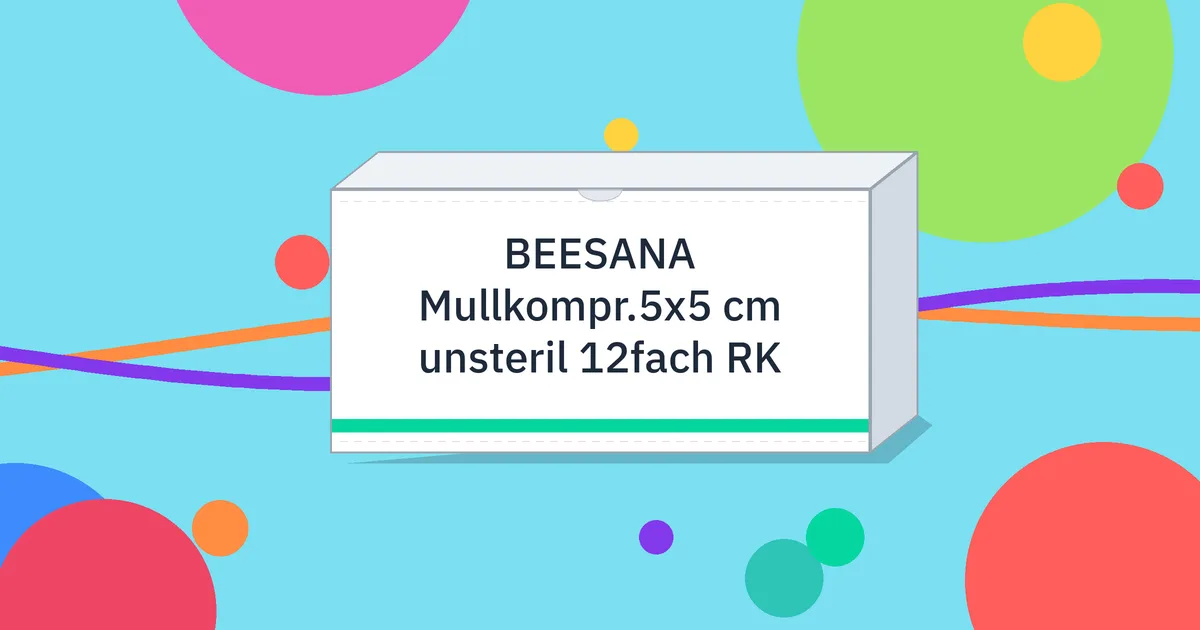 Symbolbild: Packung mit der Aufschrift BEESANA Mullkompr.5x5 cm unsteril 12fach RK (PZN 12348582) – Verfügbarkeit und Bezug in Apotheken in Frankfurt am Main