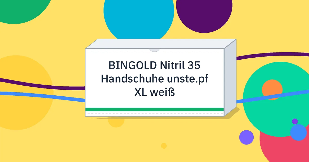 Symbolbild: Packung mit der Aufschrift BINGOLD Nitril 35 Handschuhe unste.pf XL weiß (PZN 19472463) – Verfügbarkeit und Bezug in Apotheken in Frankfurt am Main