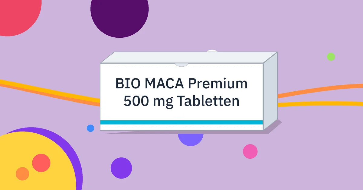 Symbolbild: Packung mit der Aufschrift BIO MACA Premium 500 mg Tabletten (PZN 09464764) – Verfügbarkeit und Bezug in Apotheken in Frankfurt am Main