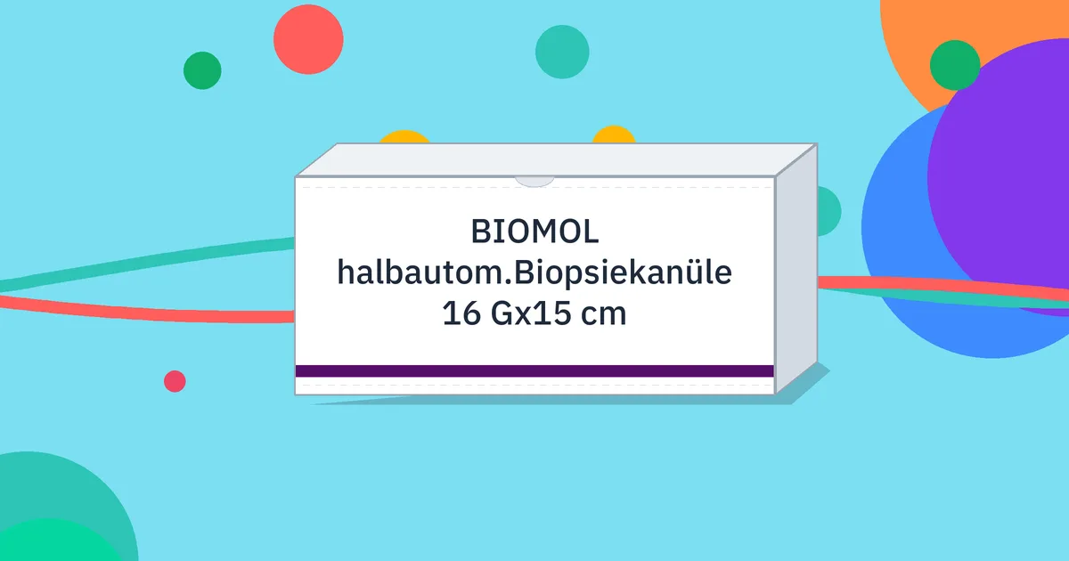 Symbolbild: Packung mit der Aufschrift BIOMOL halbautom.Biopsiekanüle 16 Gx15 cm (PZN 06123695) – Verfügbarkeit und Bezug in Apotheken in Frankfurt am Main