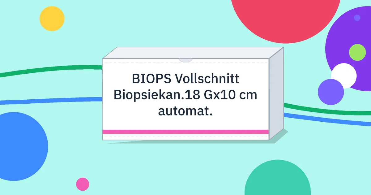 Symbolbild: Packung mit der Aufschrift BIOPS Vollschnitt Biopsiekan.18 Gx10 cm automat. (PZN 06123117) – Verfügbarkeit und Bezug in Apotheken in Frankfurt am Main