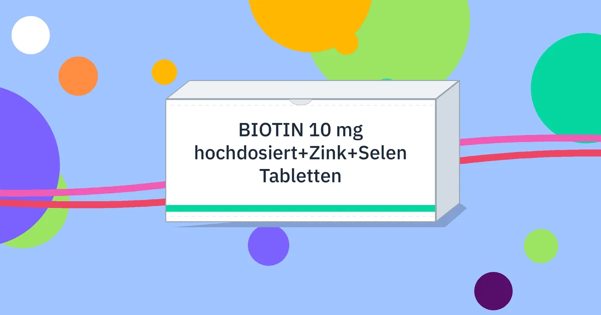 Symbolbild: Packung mit der Aufschrift BIOTIN 10 mg hochdosiert+Zink+Selen Tabletten (PZN 12580505) – Verfügbarkeit und Bezug in Apotheken in Frankfurt am Main