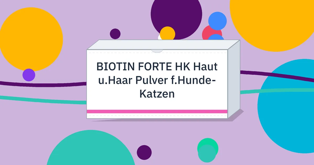 Symbolbild: Packung mit der Aufschrift BIOTIN FORTE HK Haut u.Haar Pulver f.Hunde-Katzen (PZN 12734523) – Verfügbarkeit und Bezug in Apotheken in Frankfurt am Main