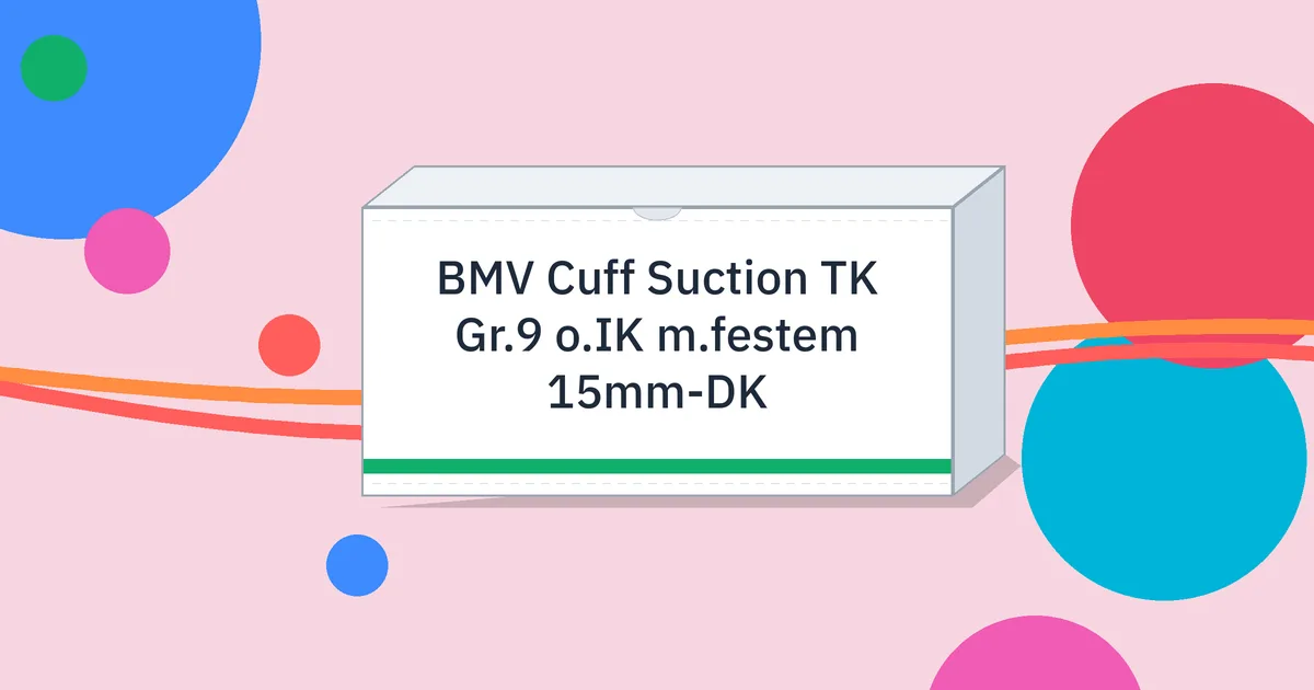 Symbolbild: Packung mit der Aufschrift BMV Cuff Suction TK Gr.9 o.IK m.festem 15mm-DK (PZN 18848699) – Verfügbarkeit und Bezug in Apotheken in Frankfurt am Main