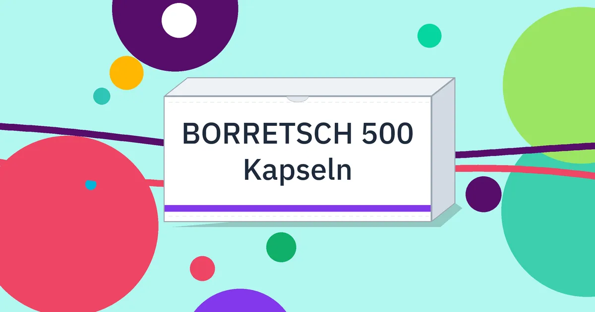 Symbolbild: Packung mit der Aufschrift BORRETSCH 500 Kapseln (PZN 02079388) – Verfügbarkeit und Bezug in Apotheken in Frankfurt am Main