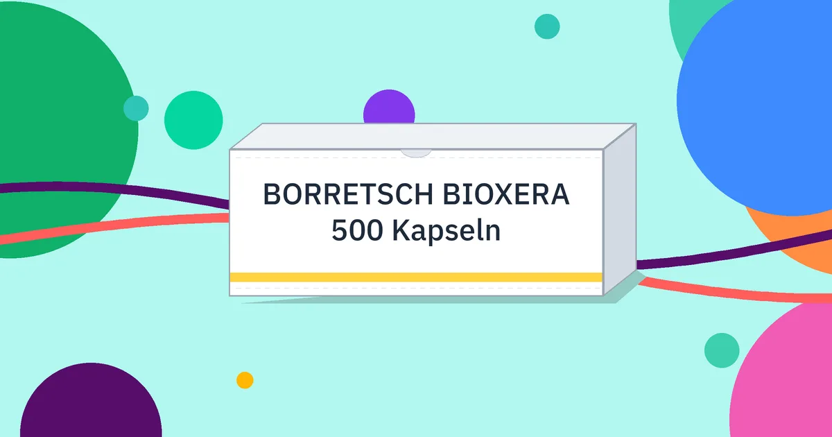 Symbolbild: Packung mit der Aufschrift BORRETSCH BIOXERA 500 Kapseln (PZN 07737838) – Verfügbarkeit und Bezug in Apotheken in Frankfurt am Main