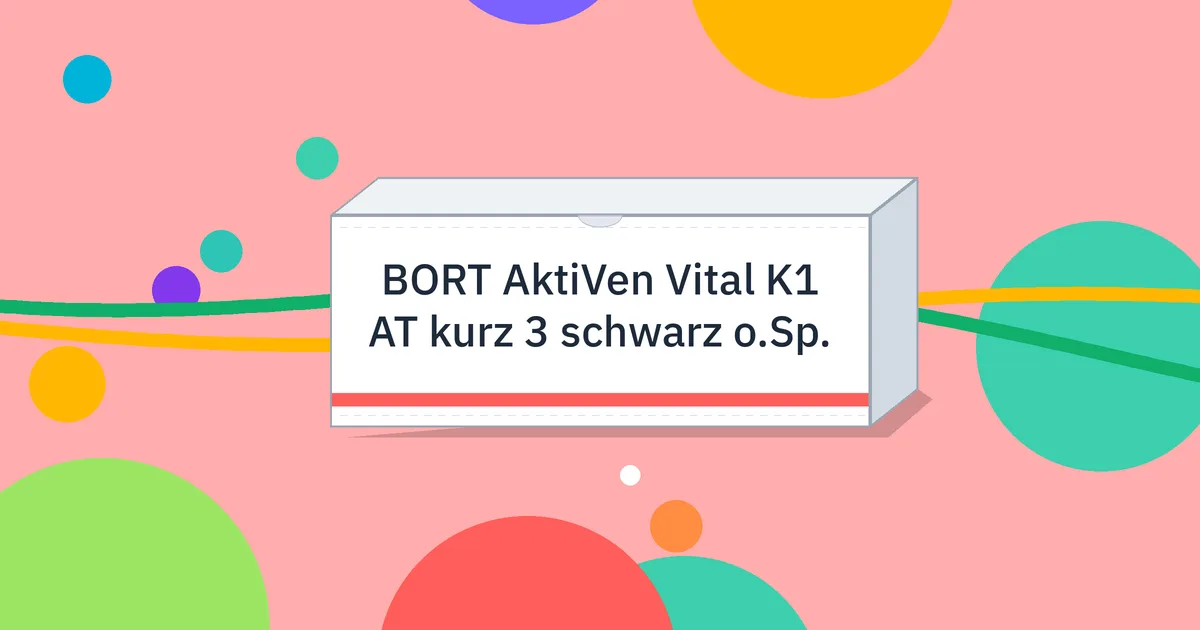 Symbolbild: Packung mit der Aufschrift BORT AktiVen Vital K1 AT kurz 3 schwarz o.Sp. (PZN 13739758) – Verfügbarkeit und Bezug in Apotheken in Frankfurt am Main