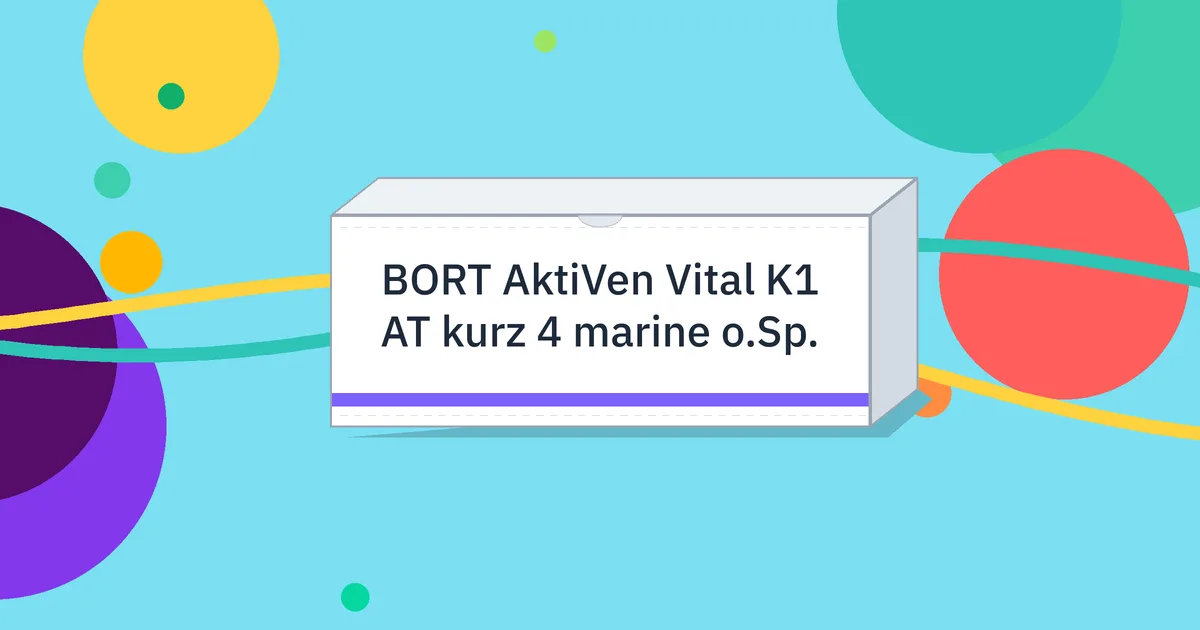 Symbolbild: Packung mit der Aufschrift BORT AktiVen Vital K1 AT kurz 4 marine o.Sp. (PZN 13741086) – Verfügbarkeit und Bezug in Apotheken in Frankfurt am Main