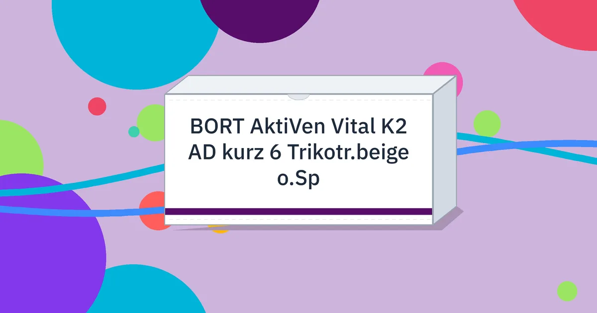 Symbolbild: Packung mit der Aufschrift BORT AktiVen Vital K2 AD kurz 6 Trikotr.beige o.Sp (PZN 13727117) – Verfügbarkeit und Bezug in Apotheken in Frankfurt am Main