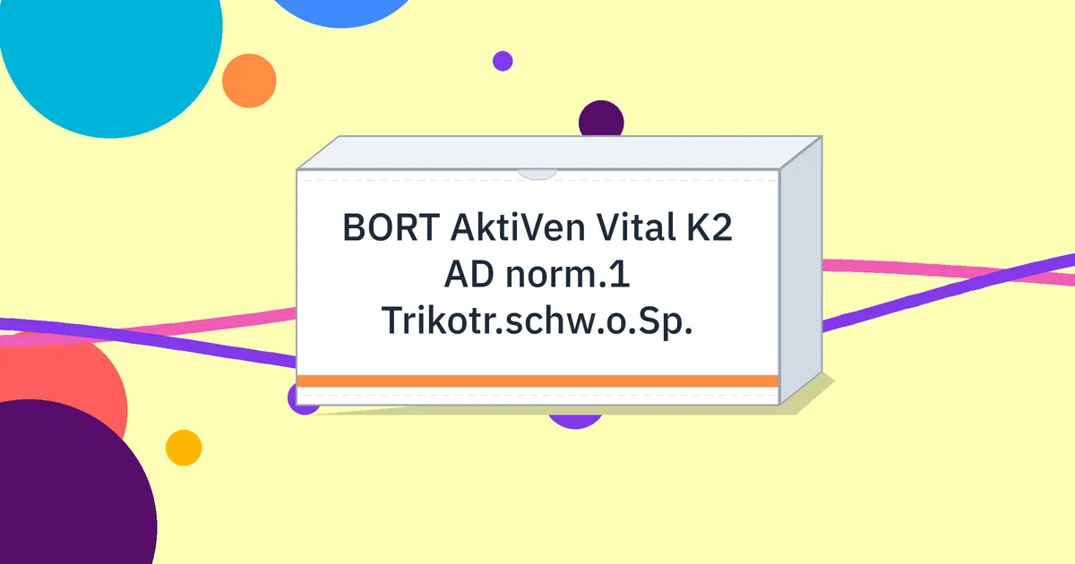 Symbolbild: Packung mit der Aufschrift BORT AktiVen Vital K2 AD norm.1 Trikotr.schw.o.Sp. (PZN 12549553) – Verfügbarkeit und Bezug in Apotheken in Frankfurt am Main