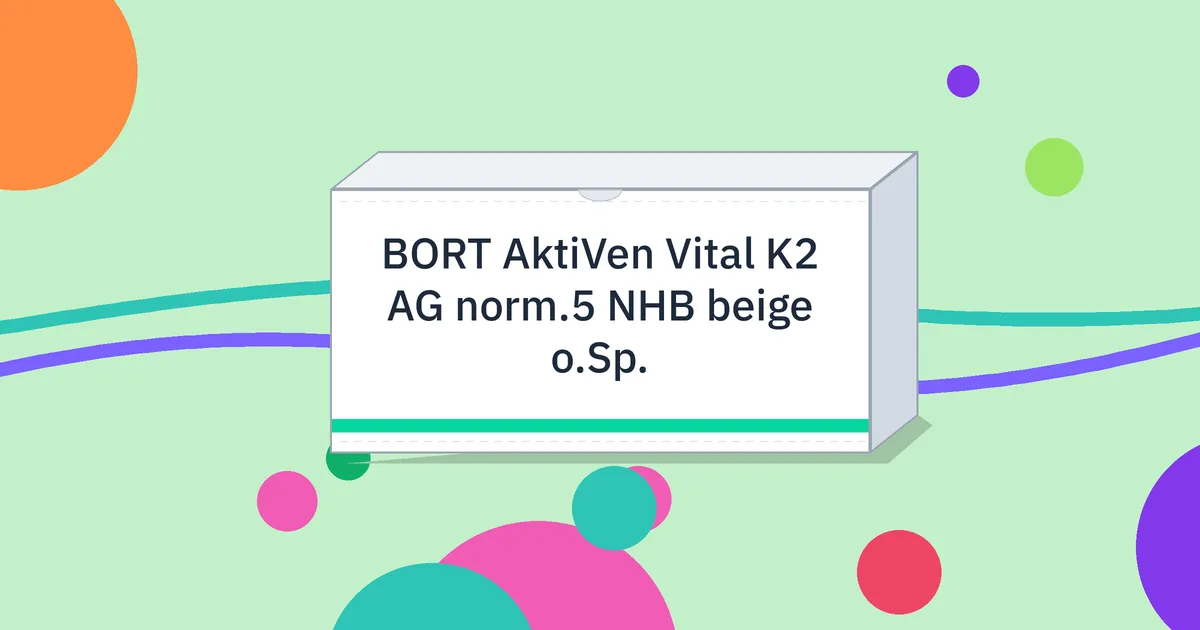 Symbolbild: Packung mit der Aufschrift BORT AktiVen Vital K2 AG norm.5 NHB beige o.Sp. (PZN 13731455) – Verfügbarkeit und Bezug in Apotheken in Frankfurt am Main