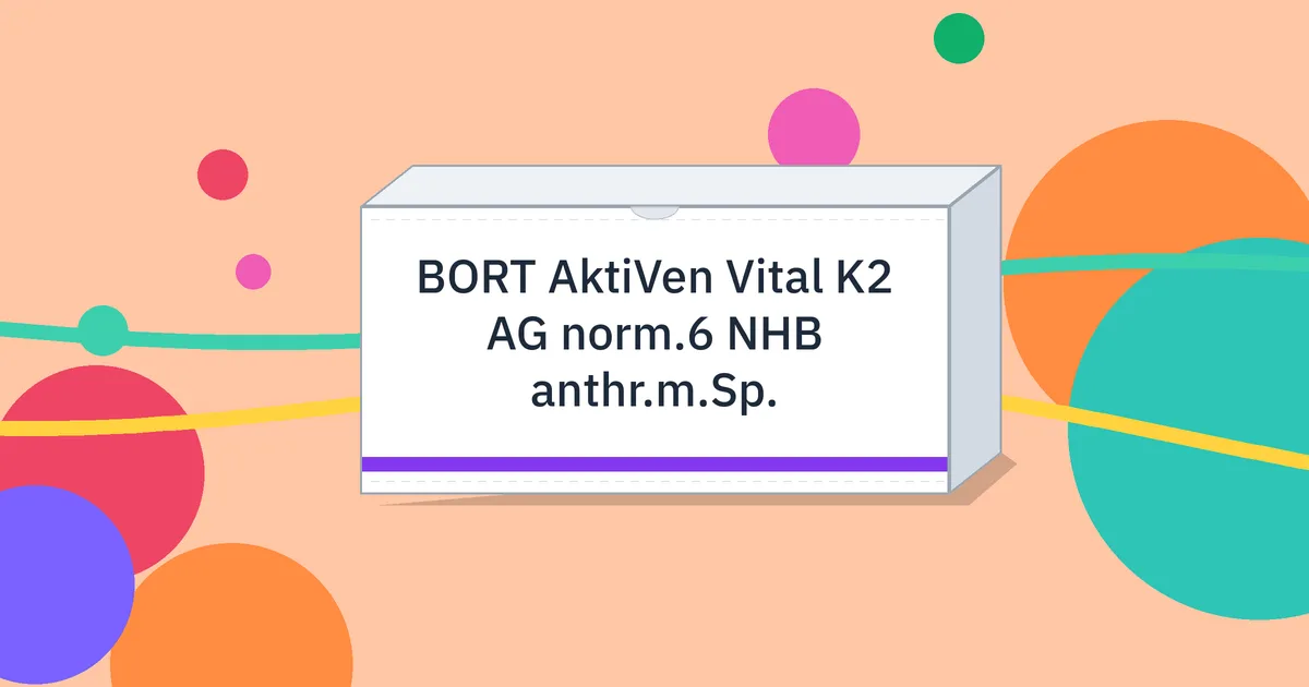 Symbolbild: Packung mit der Aufschrift BORT AktiVen Vital K2 AG norm.6 NHB anthr.m.Sp. (PZN 13734525) – Verfügbarkeit und Bezug in Apotheken in Frankfurt am Main