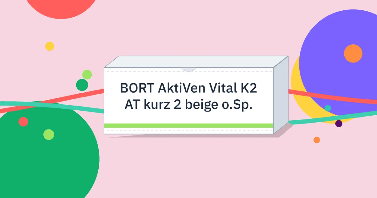 Symbolbild: Packung mit der Aufschrift BORT AktiVen Vital K2 AT kurz 2 beige o.Sp. (PZN 13739020) – Verfügbarkeit und Bezug in Apotheken in Frankfurt am Main