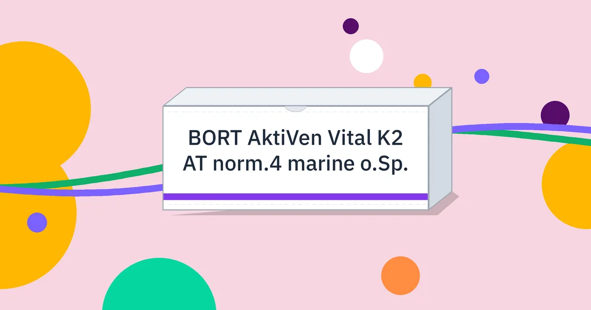 Symbolbild: Packung mit der Aufschrift BORT AktiVen Vital K2 AT norm.4 marine o.Sp. (PZN 13741689) – Verfügbarkeit und Bezug in Apotheken in Frankfurt am Main