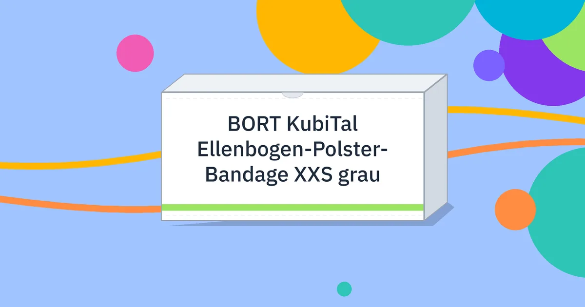 Symbolbild: Packung mit der Aufschrift BORT KubiTal Ellenbogen-Polster-Bandage XXS grau (PZN 19110694) – Verfügbarkeit und Bezug in Apotheken in Frankfurt am Main