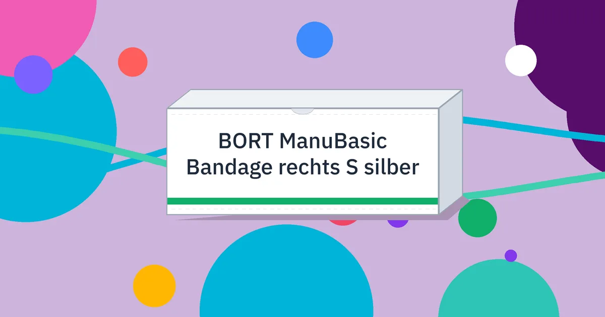 Symbolbild: Packung mit der Aufschrift BORT ManuBasic Bandage rechts S silber (PZN 07670057) – Verfügbarkeit und Bezug in Apotheken in Frankfurt am Main