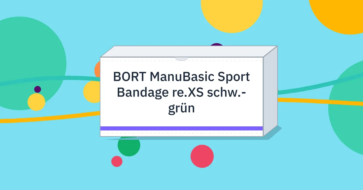 Symbolbild: Packung mit der Aufschrift BORT ManuBasic Sport Bandage re.XS schw.-grün (PZN 02737897) – Verfügbarkeit und Bezug in Apotheken in Frankfurt am Main